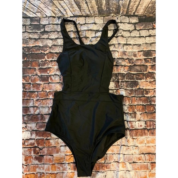 UNknown | Swim | Nwot Black One Piece Swimsuit Bare Back Side Cut Outs ...